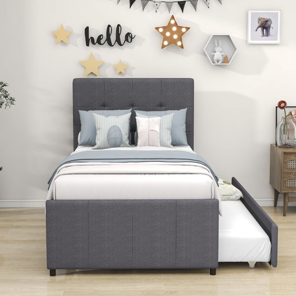 Latitude Run® Twin Size Linen Upholstered Platform Bed With Headboard